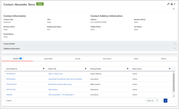 Contact Overview Page – CounselLink Clients
